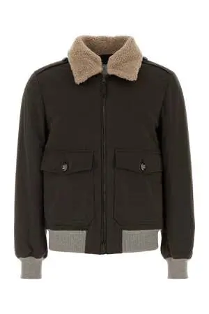 Brunello Cucinelli Dark Cotton Blend Bomber Jacket