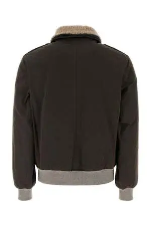 Brunello Cucinelli Dark Cotton Blend Bomber Jacket