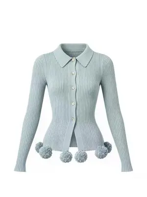 CONNER IVES Pom-pom Ribbed-knit Cardigan - Blue
