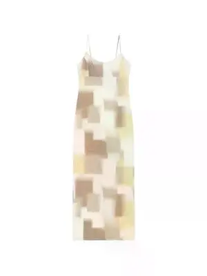 Armani Exchange Abstract-print Spaghetti-strap Maxi Dress - Neutrals