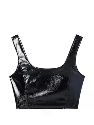 Armani Exchange Patent-effect Cropped Top - Black