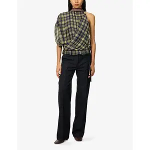 Dries Van Noten Cuneggio Draped Pleat Tartan Top