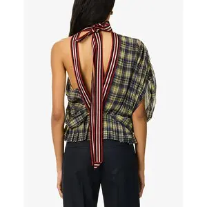 Dries Van Noten Cuneggio Draped Pleat Tartan Top