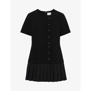 Claudie Pierlot Button-embellished Pleated-hem Woven Mini Dress
