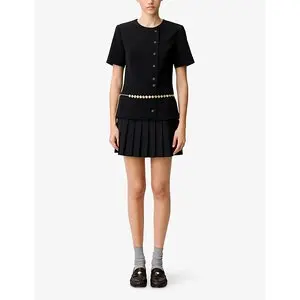 Claudie Pierlot Button-embellished Pleated-hem Woven Mini Dress