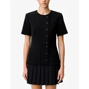 Claudie Pierlot Button-embellished Pleated-hem Woven Mini Dress