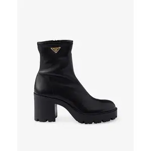 Prada Stretch Nappa Leather Heeled Ankle Boots