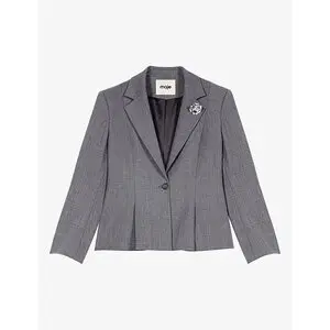 Maje Short Brooch-embellished Stretch Wool-blend Jacket