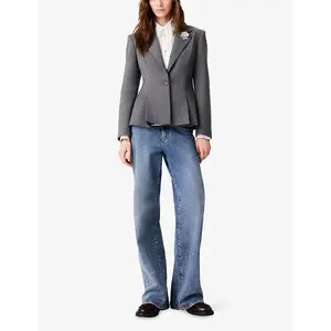 Maje Short Brooch-embellished Stretch Wool-blend Jacket