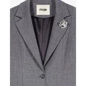 Maje Short Brooch-embellished Stretch Wool-blend Jacket