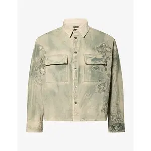 BRAIN DEAD Stained-wash Cropped Cotton Shirt - Algae