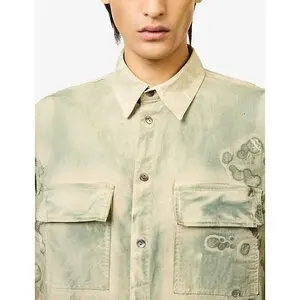 BRAIN DEAD Stained-wash Cropped Cotton Shirt