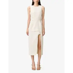 Claudie Pierlot Button-embellished Cut-out Woven Midi Dress