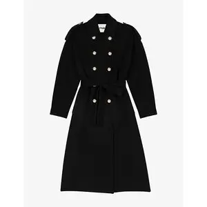 Maje Long Belted-waist Wool-blend Coat