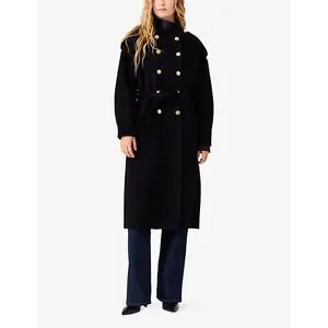 Maje Long Belted-waist Wool-blend Coat