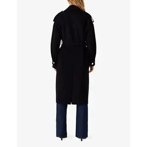 Maje Long Belted-waist Wool-blend Coat