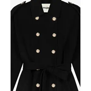 Maje Long Belted-waist Wool-blend Coat