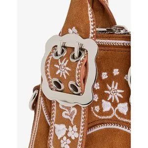 Marni Mini Belte Embroidered Suede Top Handle Bag
