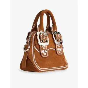 Marni Mini Belte Embroidered Suede Top Handle Bag