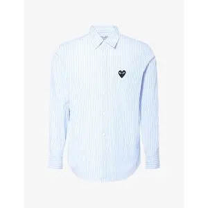 Play Comme Des Garcon Striped Heart-motif Logo Cotton Shirt - Black
