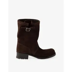 Prada Buckled Suede Mid-calf Boots