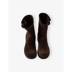 Prada Buckled Suede Mid-calf Boots