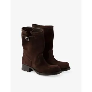 Prada Buckled Suede Mid-calf Boots