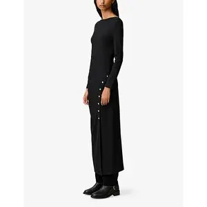 Claudie Pierlot Button-embellished Ruched Jersey Maxi Dress