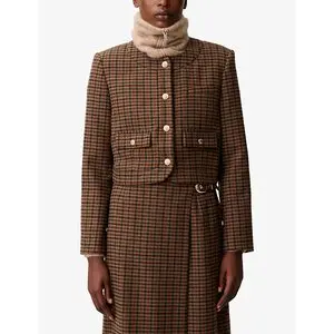 Claudie Pierlot Checked Cropped Wool-blend Jacket