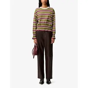 Claudie Pierlot Striped Smocked-trim Cotton T-shirt