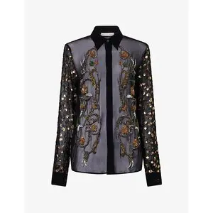 Dries Van Noten Chowy Embellished Crepe Shirt - Black
