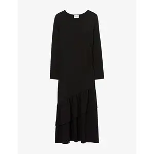 Claudie Pierlot Ruffled Long-sleeve Stretch-knit Midi Dress