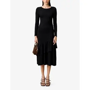 Claudie Pierlot Ruffled Long-sleeve Stretch-knit Midi Dress