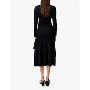 Claudie Pierlot Ruffled Long-sleeve Stretch-knit Midi Dress