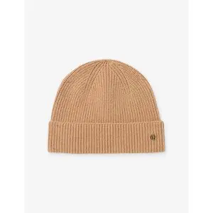 Claudie Pierlot Ribbed Logo-charm Wool And Cashmere Beanie - Beige