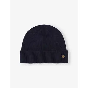 Claudie Pierlot Ribbed Logo-charm Wool And Cashmere Beanie - Navy