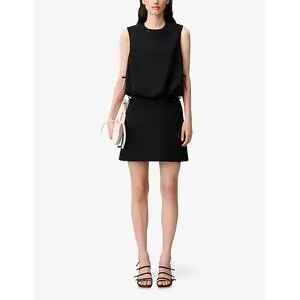 Claudie Pierlot Sleeveless Bow-detail Stretch-satin Blouson Top
