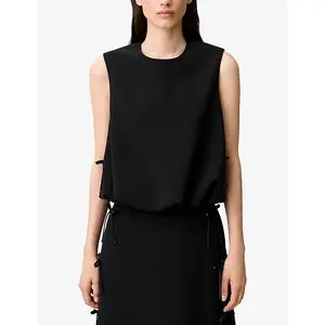 Claudie Pierlot Sleeveless Bow-detail Stretch-satin Blouson Top