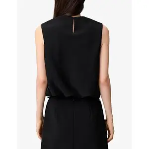 Claudie Pierlot Sleeveless Bow-detail Stretch-satin Blouson Top