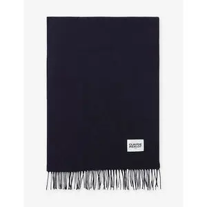 Claudie Pierlot Wide Fringed-trim Wool Scarf - Navy