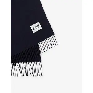 Claudie Pierlot Wide Fringed-trim Wool Scarf - Navy