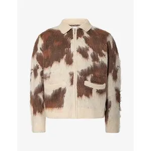 Obey Cow-print Zip-up Knit Cardigan