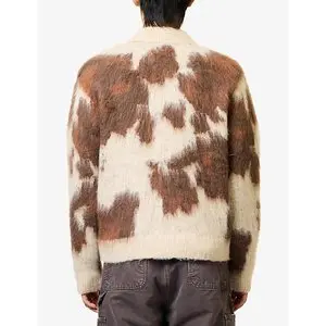 Obey Cow-print Zip-up Knit Cardigan