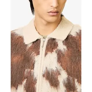 Obey Cow-print Zip-up Knit Cardigan
