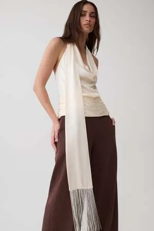 Meshki Keena Satin Top With Fringe Scarf - White