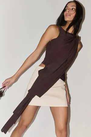 Meshki Amabel Gather Knot Sleeveless Top - Brown