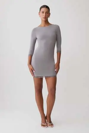 Meshki Althea Lace Trimmed Mini Dress - Grey