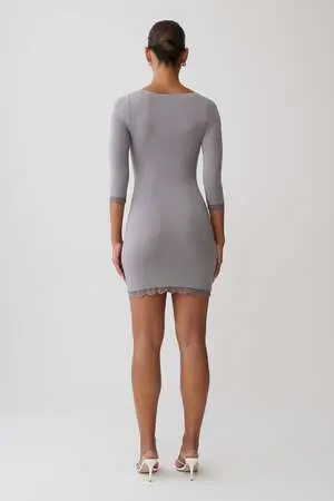 Meshki Althea Lace Trimmed Mini Dress - Grey