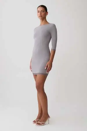 Meshki Althea Lace Trimmed Mini Dress - Grey