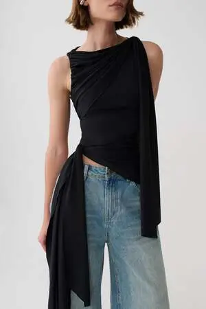 Meshki Amabel Gather Knot Sleeveless Top - Black